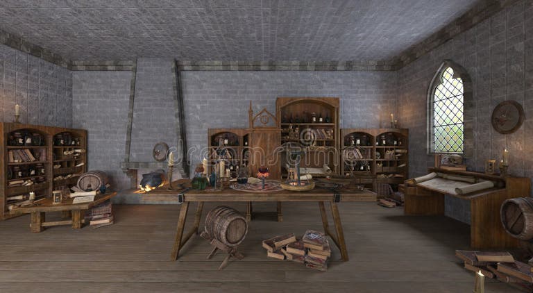 Fantasy Alchemy Laboratory 3d Illustration Stock Illustration ...
