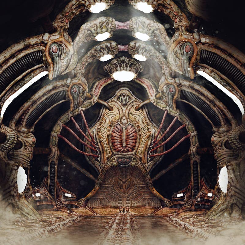 Fantasy Alien Chamber with Windows Stock Illustration - Illustration of ...