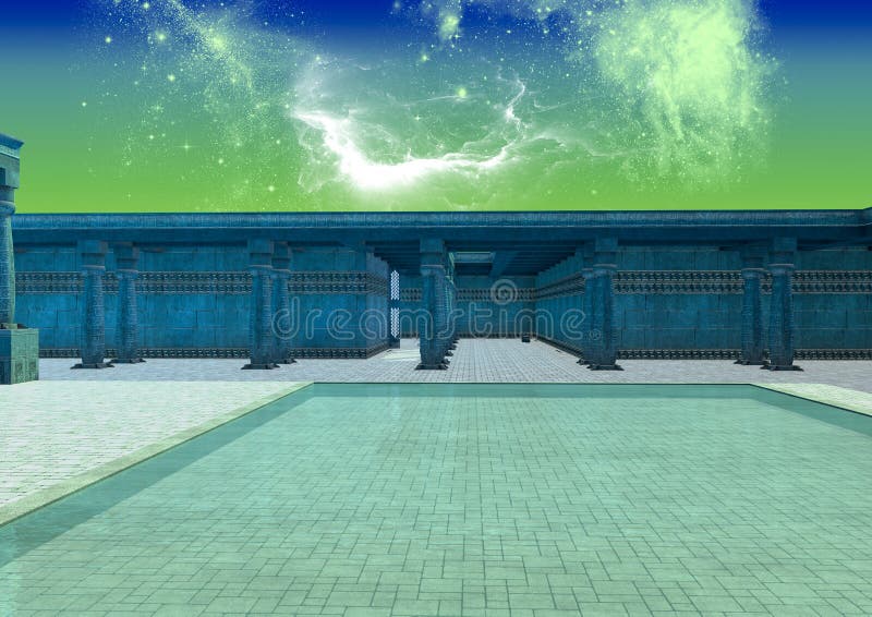 Alien Night Temple Illuminated by the Light of Stars. Stock ...