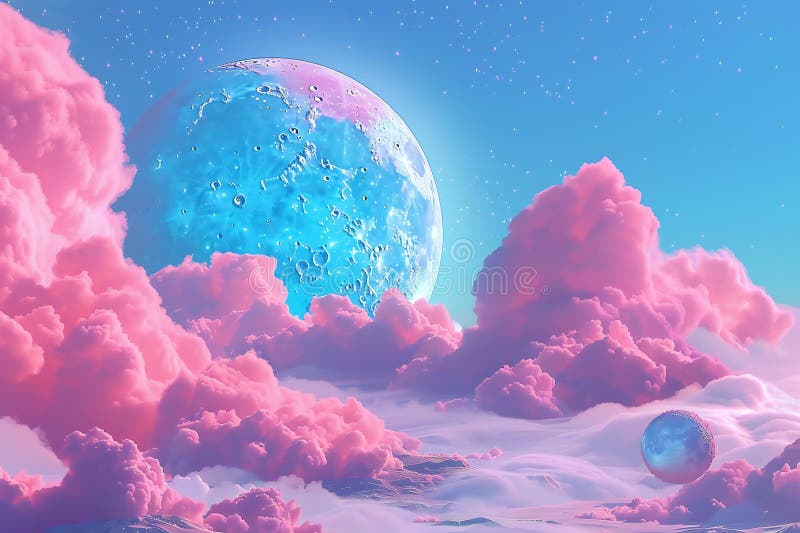 Fantasy Alien Planet in the Clouds, Render Illustration Stock ...
