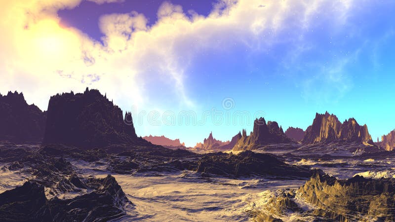 Fantasy Alien Planet. 3D Rendering Stock Illustration - Illustration of ...