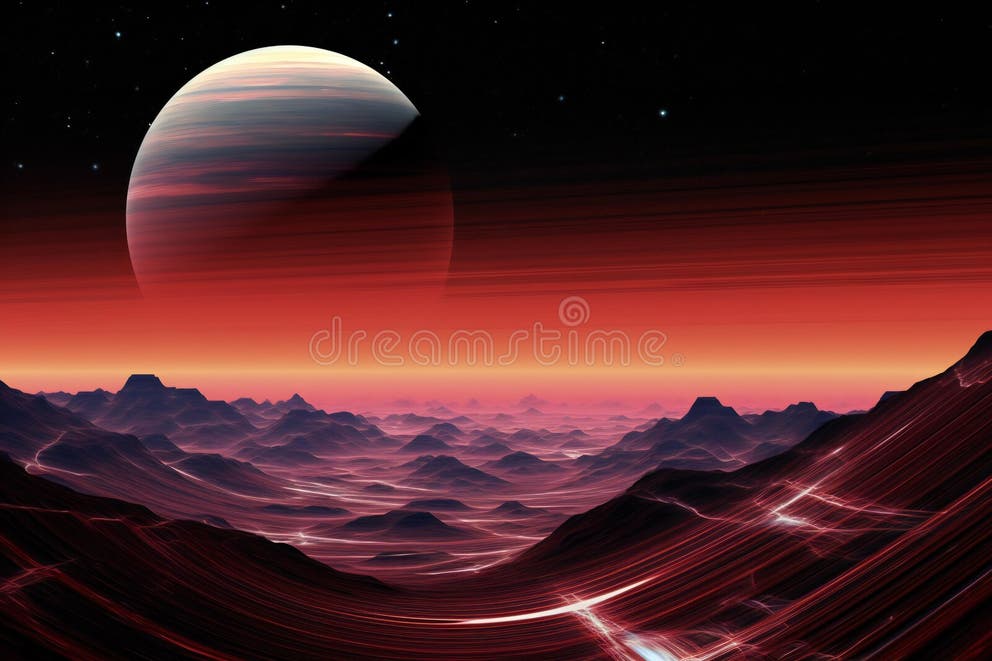 Fantasy Alien Planet in Deep Space, Mountain Range Stock Illustration ...