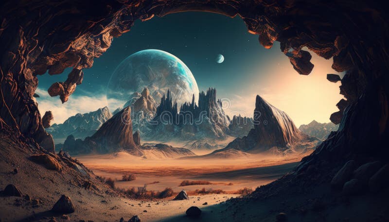 Fantasy Alien Planet. Mountain Stock Illustration - Illustration of ...