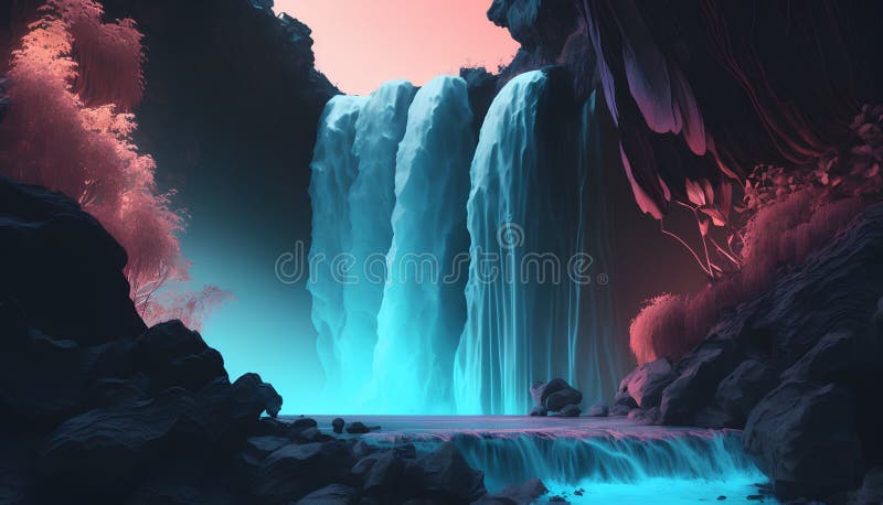 Fantasy Alien Planet. Mountain and Waterfall. 3D Illustration Stock ...