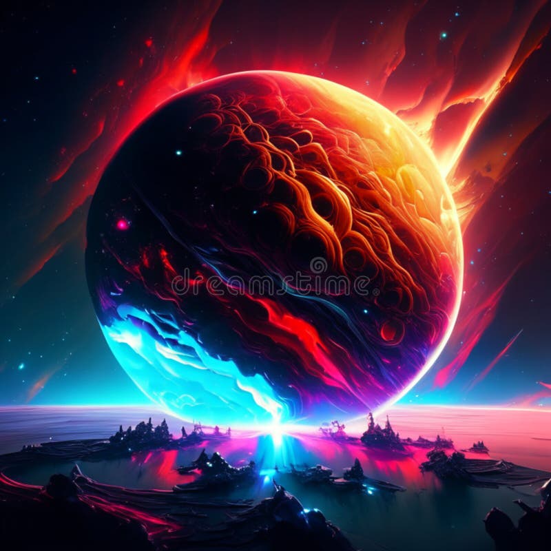 Fantasy Alien Planet in Outer Space. 3d Rendering Illustration Stock ...