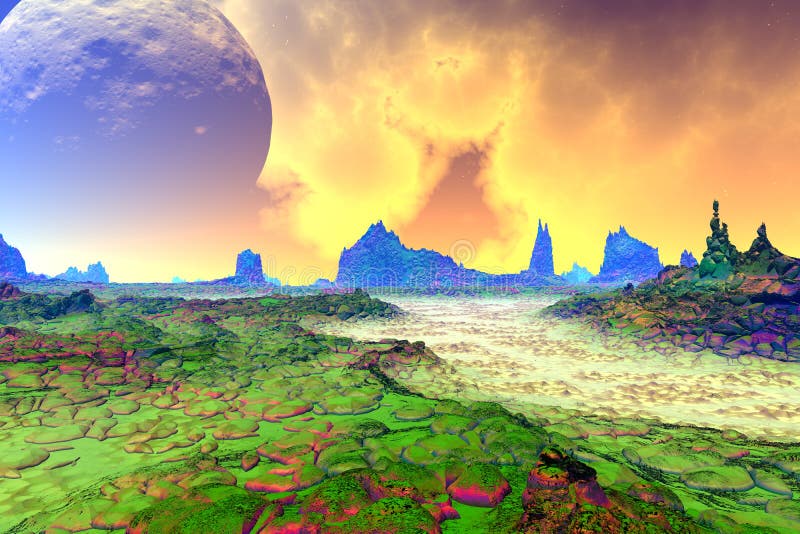 Alien Planet. Rocks and Sky. 3D Rendering Stock Illustration ...