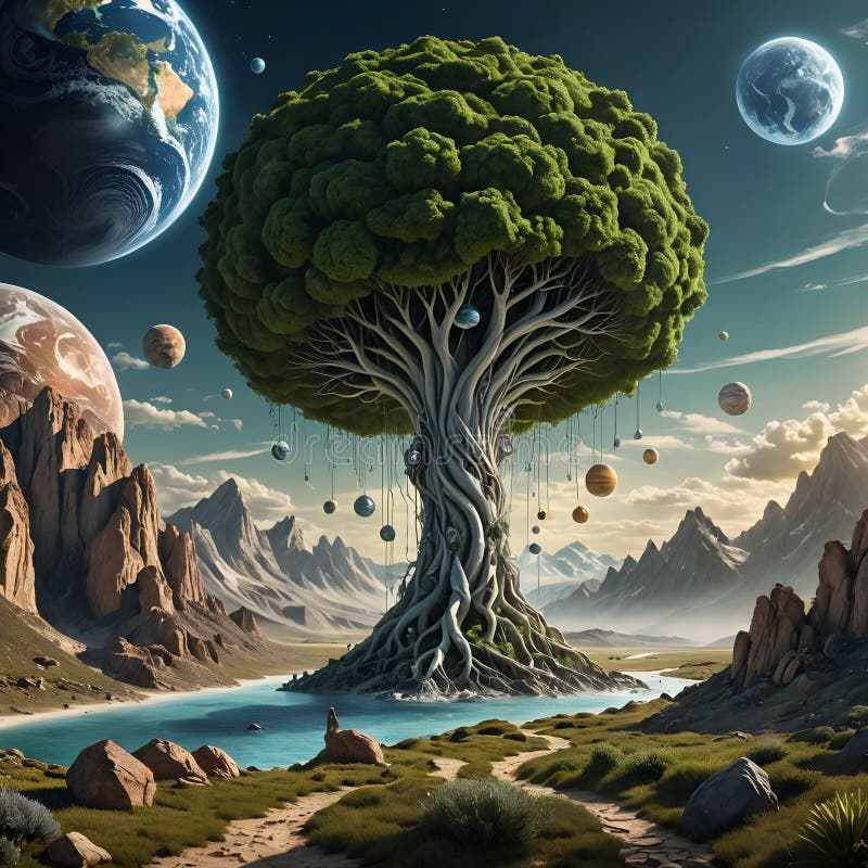 An alien planet and tree stock illustration. Illustration of planet ...