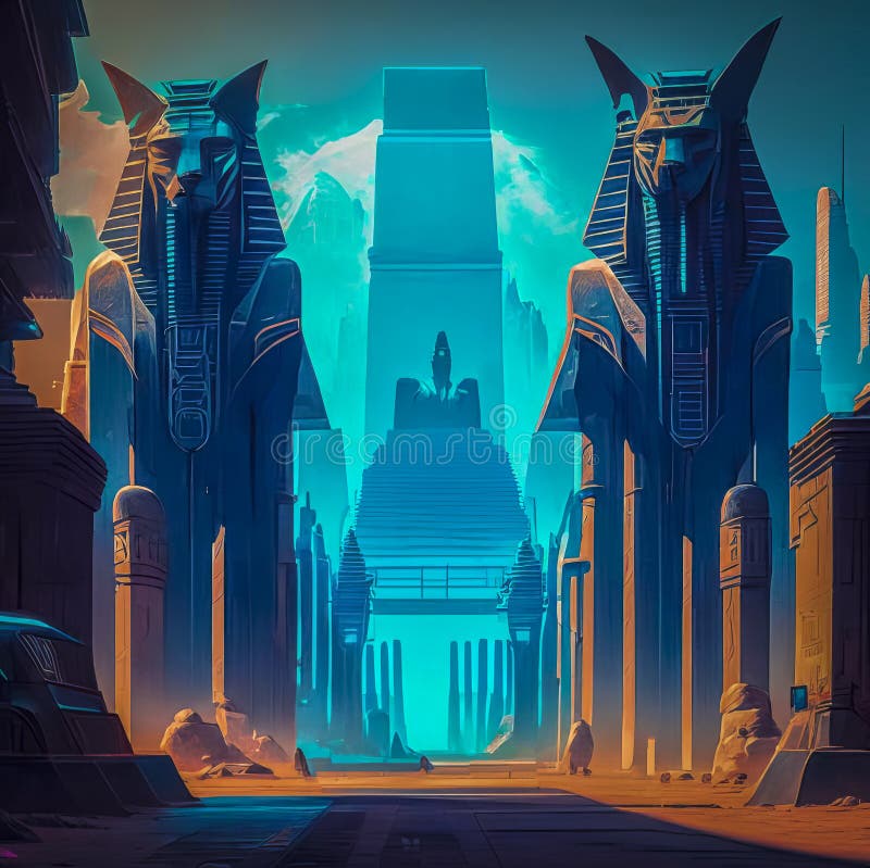 Fantasy Landscape of Ancient Egypt, River and Temples, Digital Painting ...