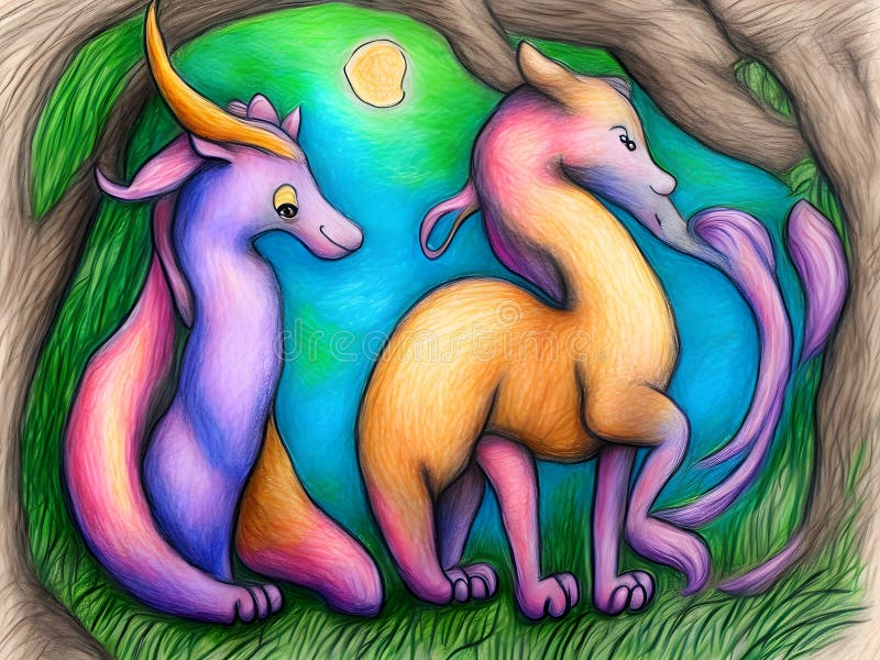 Fantasy Animal Children S Drawing, Generative AI Illustration Stock ...