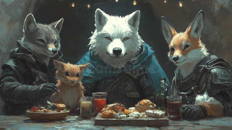 Fantasy Animals Enjoying a Feast Together in a Cozy Setting Stock Image ...