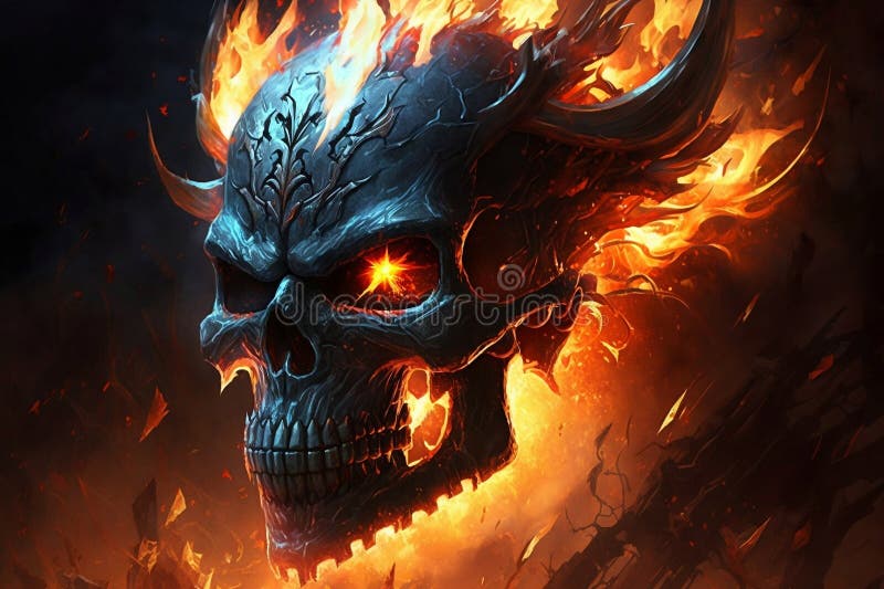 Fantasy Art Flaming Skull Engulfed in Hellfire. AI Stock Illustration ...