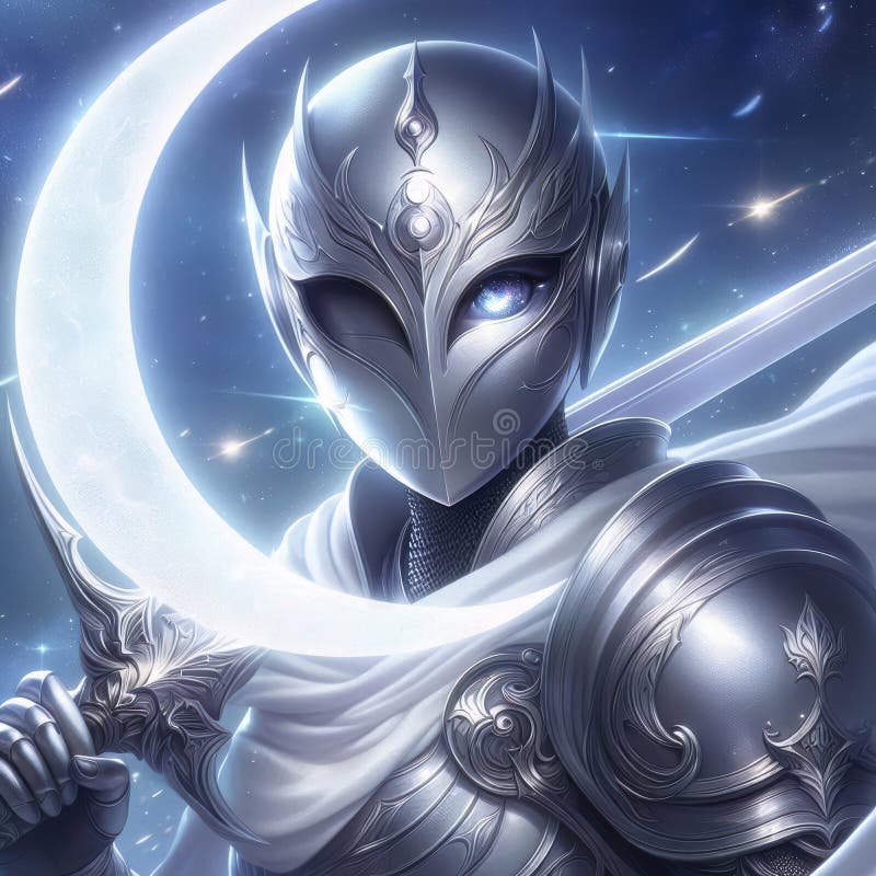 Fantasy Art of a Galactic Warrior with Crescent Moon Sword Stock ...