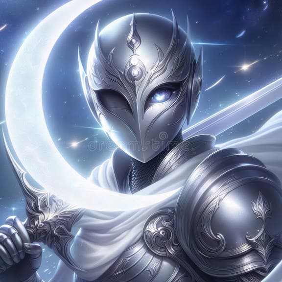 Fantasy Art of a Galactic Warrior with Crescent Moon Sword Stock ...