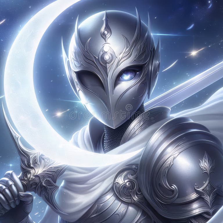 Fantasy Art of a Galactic Warrior with Crescent Moon Sword Stock ...
