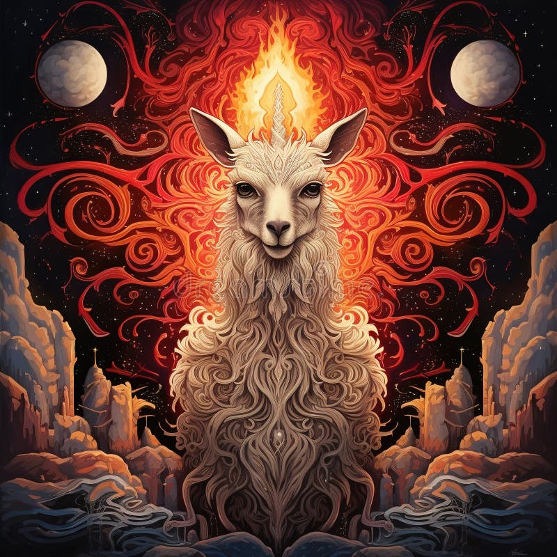 Fantasy Art of Llama an Four Elements. Wildlife Animals Stock ...