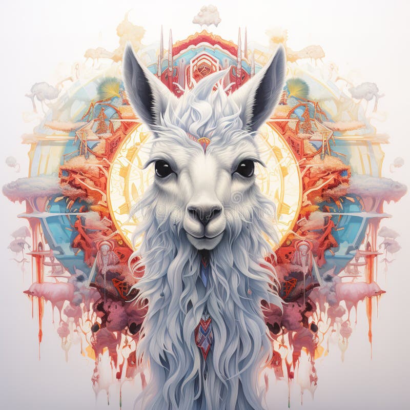 Fantasy Art of Llama an Four Elements. Wildlife Animals Stock ...