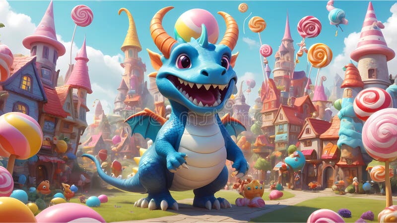 Fantasy Art Wonderland: Cute Dragon in a Candy Village Stock ...
