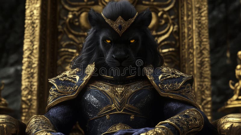 Fantasy Artwork Featuring a Lion King on a Throne with Human-like ...