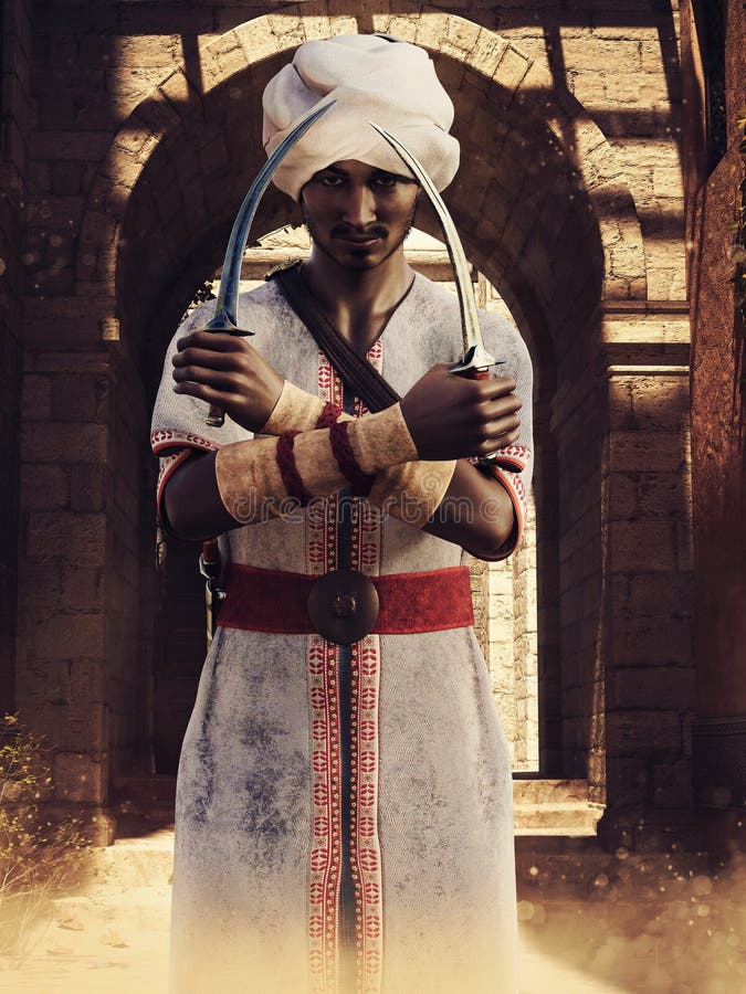 Fantasy Assassin in Front of a Stone Gate Stock Illustration ...