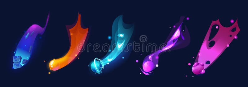 Fantasy Asteroid with Colorful Fire and Dust Path Stock Vector ...
