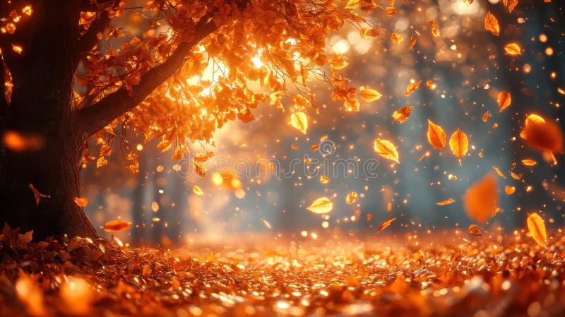 Fantasy Autumn Forest Background Stock Photo - Image of fall, particles ...