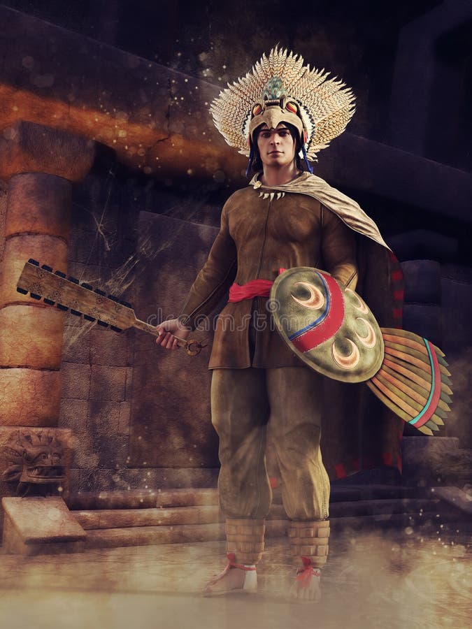 Fantasy Aztec Warrior in a Temple Stock Illustration - Illustration of ...
