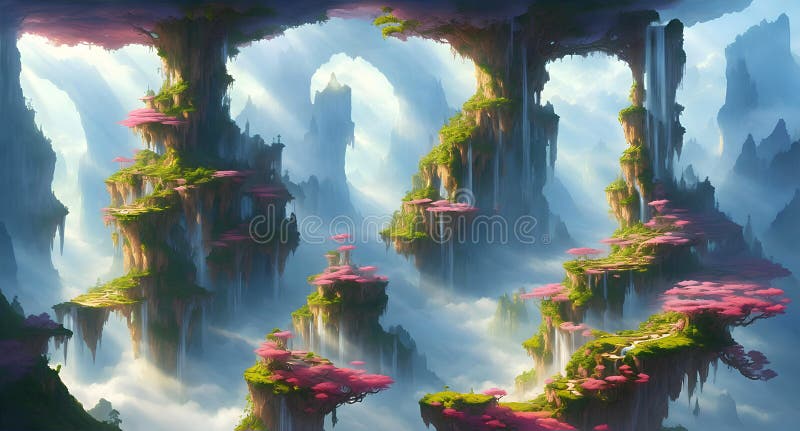 Fantasy Background with Land Islands in the Sky and Beautiful Nature ...