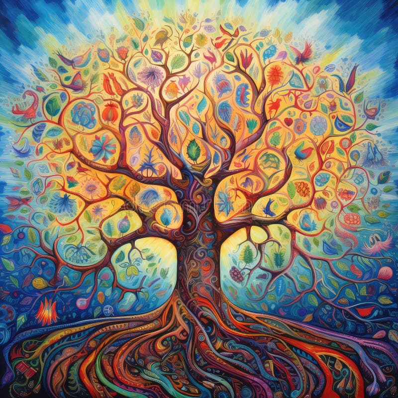 Fantasy Background. Magic Tree with Curved Branches and Different Color ...