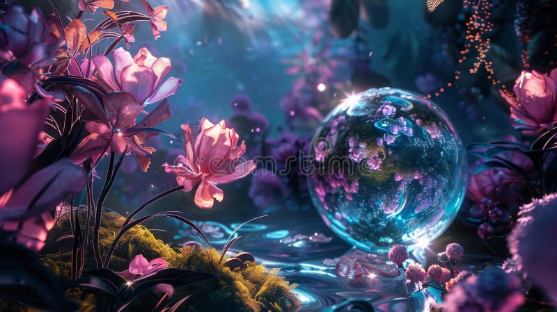 Fantasy Background with Transparent Objects, Realistic Lighting, Vivid ...