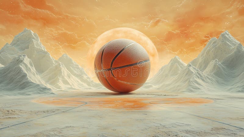 Fantasy Basketball Landscape with Mountains and Planetary Backdrop ...