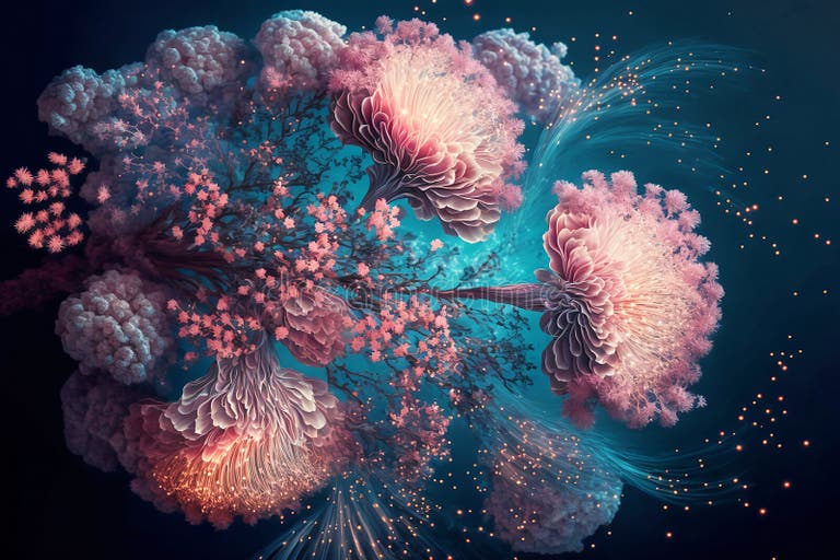 Fantasy Beautiful Flowers As Firework on Dark Background Stock ...