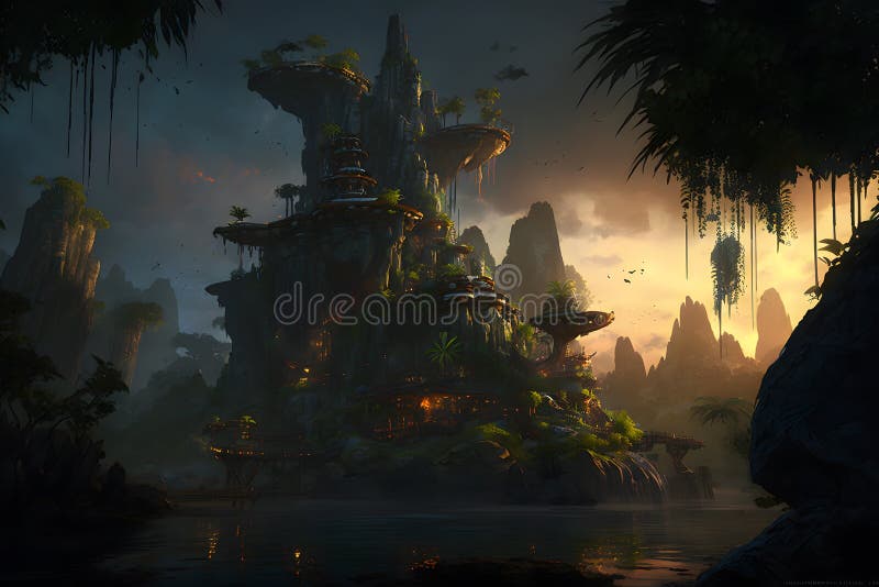 Fantasy Beautiful Virtual Landscape. Neural Network Generated Art Stock ...