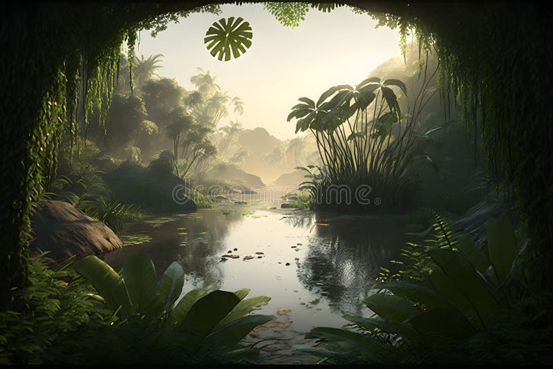 Fantasy Beautiful Virtual Landscape. Neural Network Generated Art Stock ...