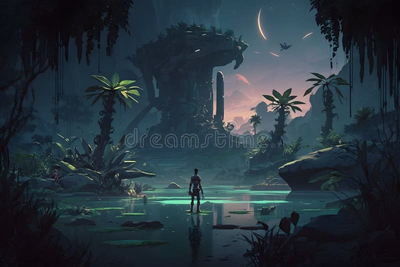 Fantasy Beautiful Virtual Landscape. Neural Network Generated Art Stock ...