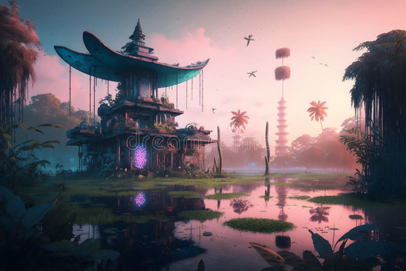 Fantasy Beautiful Virtual Landscape. Neural Network Generated Art Stock ...