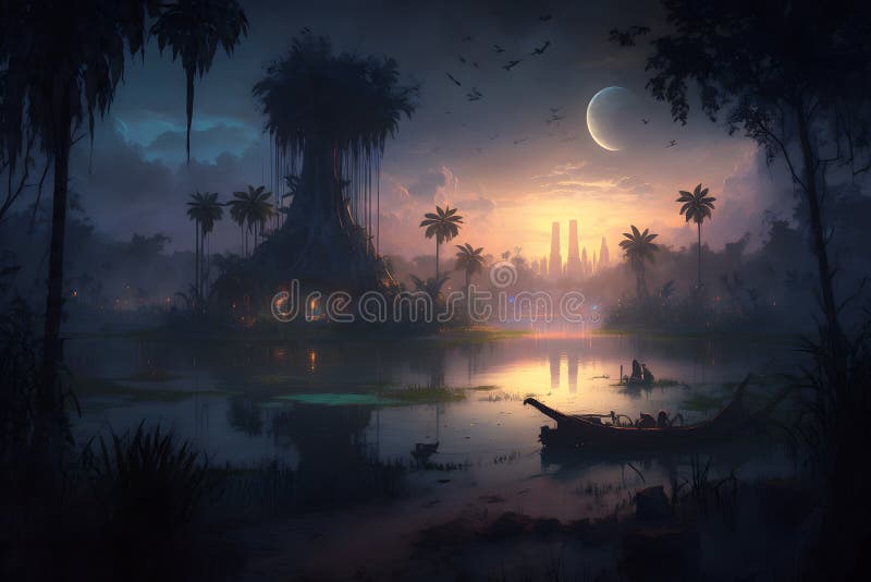 Fantasy Beautiful Virtual Landscape. Neural Network Generated Art Stock ...