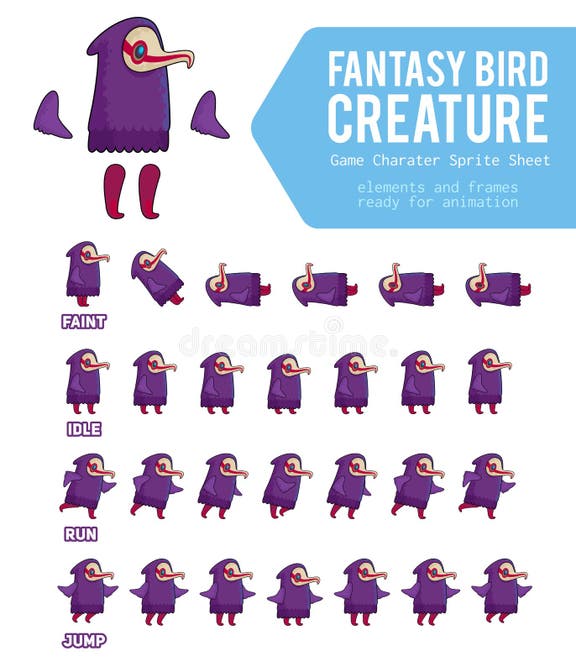 Fantasy Bird Creature Game Character Sprite Sheet Stock Vector ...