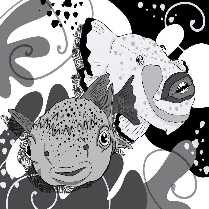 Fantasy Black and White Fish Carp. Digital Art Stock Illustration ...