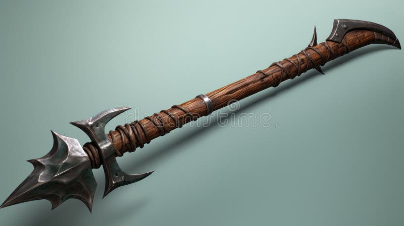 Fantasy Blade: Spiked Weapon with Long Wooden Handle Stock Illustration ...