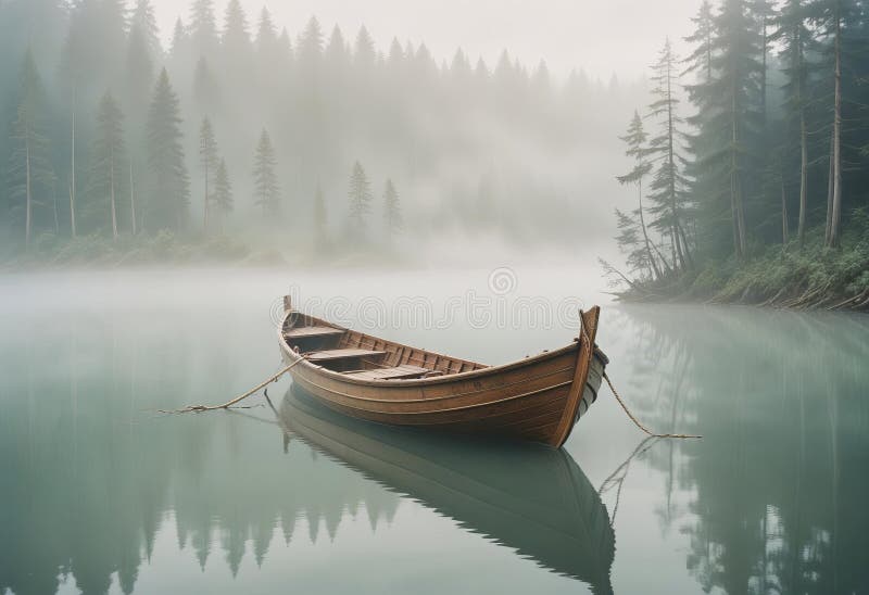 Fantasy Boat on a Misty Lake Stock Illustration - Illustration of ...