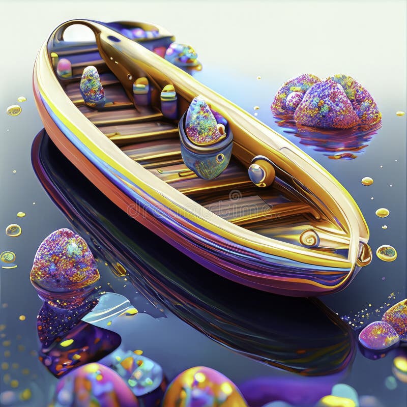 Fantasy Boat in the Water. 3D Illustration. 3D CG. High Resolution ...