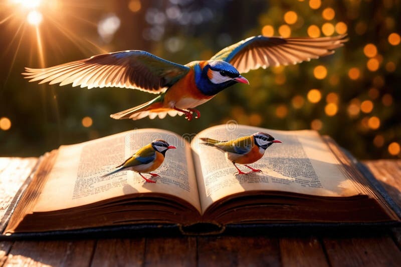 Fantasy Book with Birds Flying Over Open Book, Magical Imagination from ...