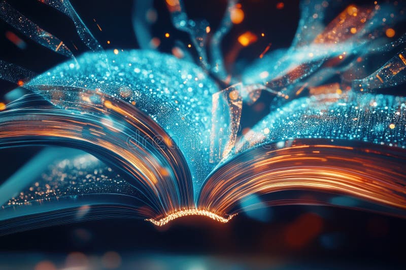 Fantasy Book with Magic Sparks, Glowing Pages, Illuminating Knowledge ...