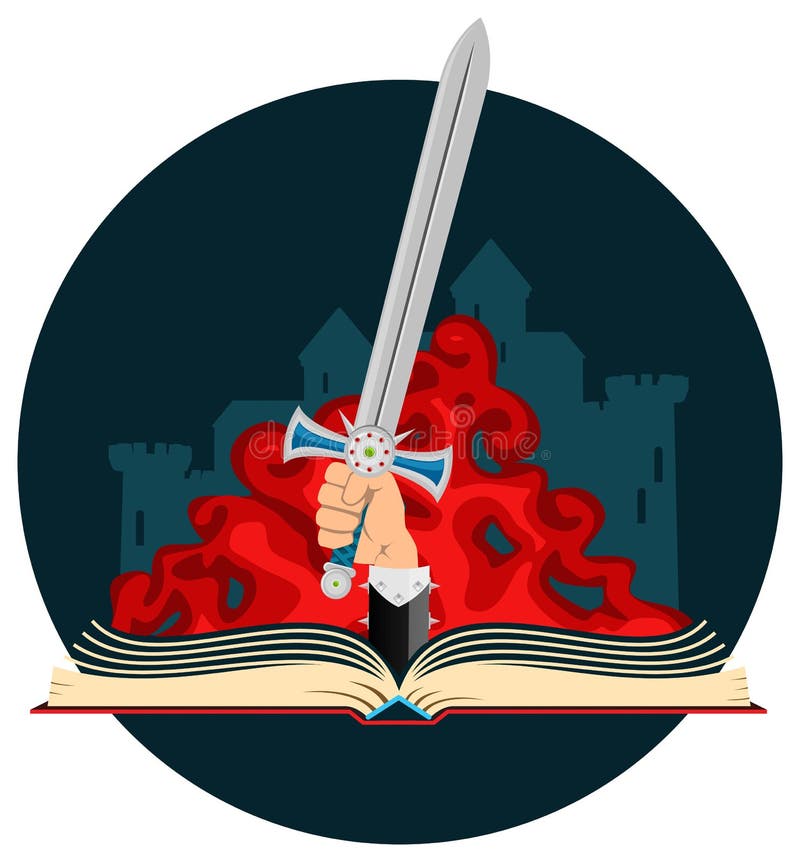 Fantasy Book with Sword stock vector. Illustration of magic - 56317489