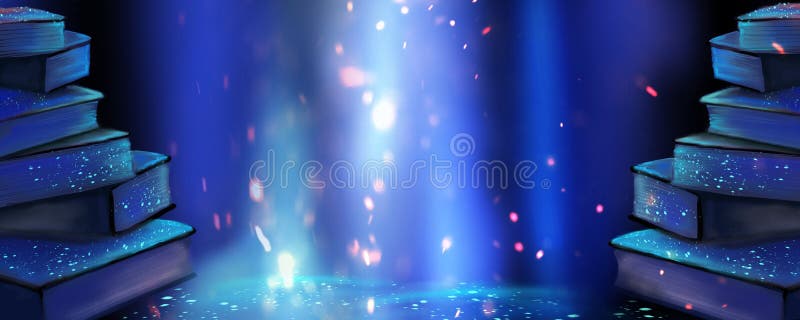 Fantasy with Books, Magic Light, Books. Stock Illustration ...
