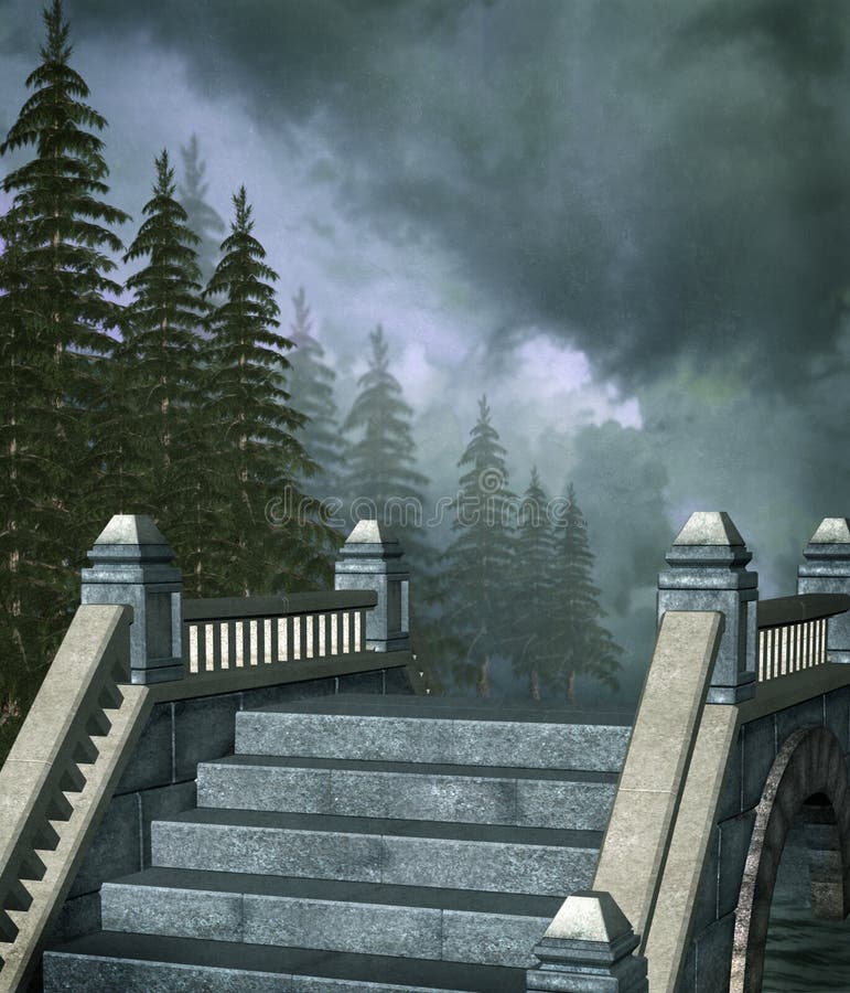 Fantasy bridge 3 stock illustration. Illustration of trees - 12008956