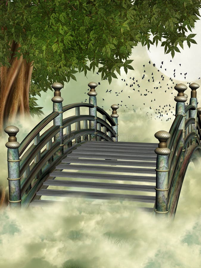 Fantasy Bridge stock illustration. Illustration of clouds - 9638745