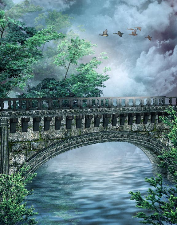 Fantasy bridge 3 stock illustration. Illustration of trees - 12008956