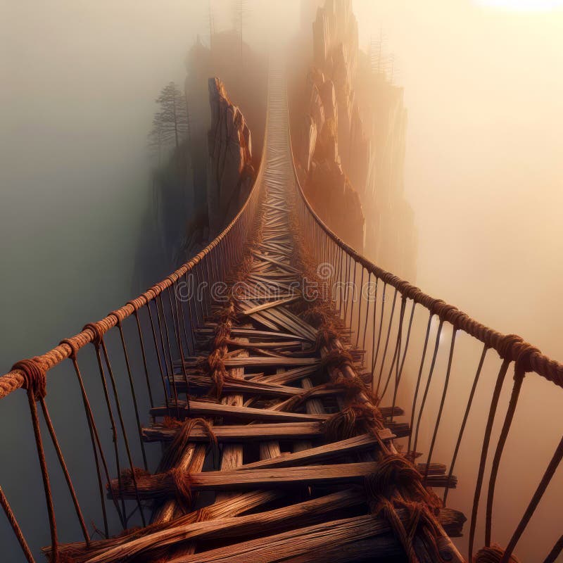 Fantasy Bridge into Dense Fog Stock Illustration - Illustration of ...