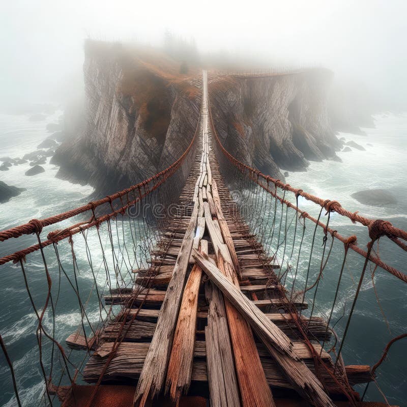 Fantasy Bridge into Dense Fog Stock Illustration - Illustration of ...
